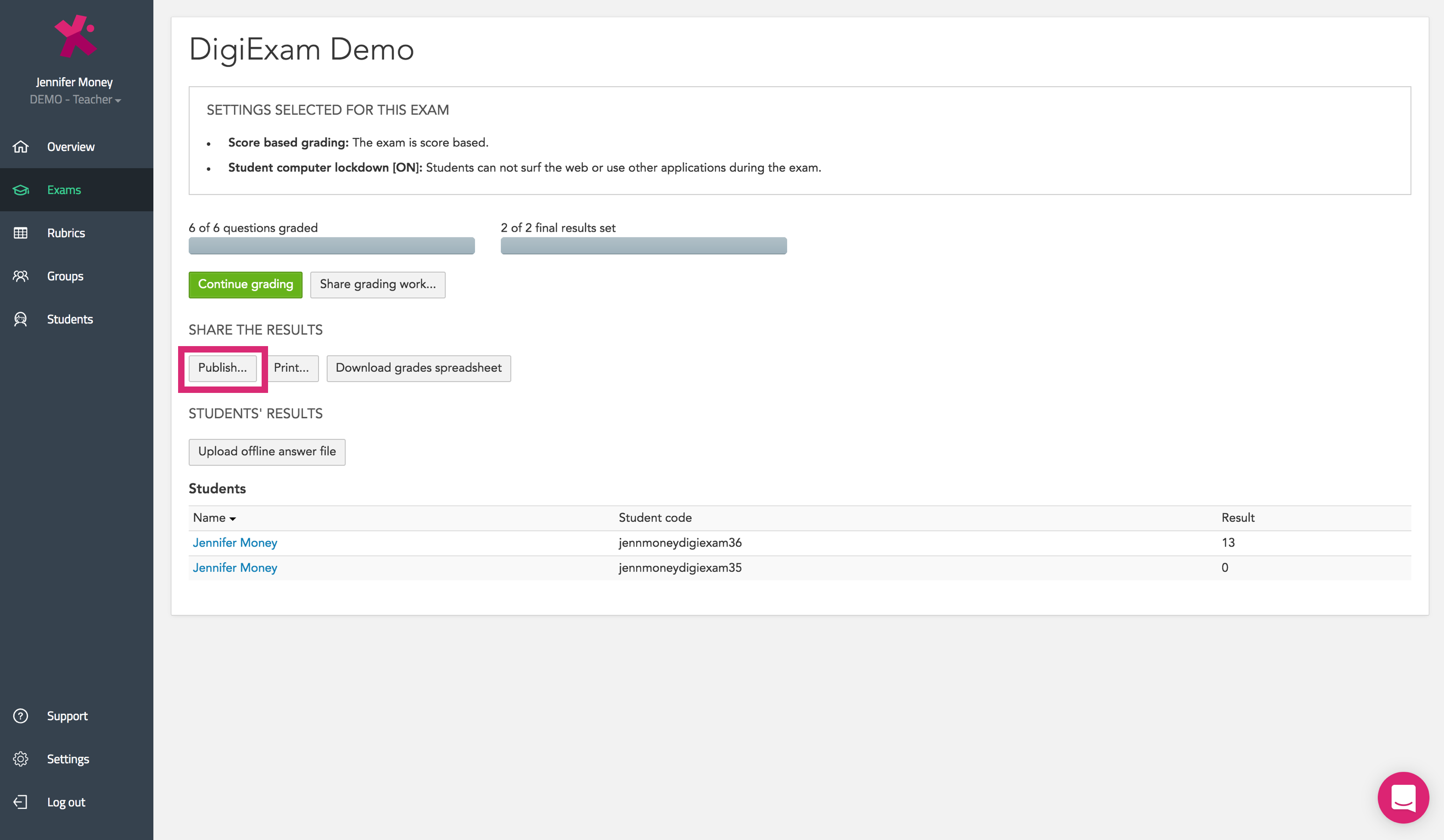 Publish results and feedback – DigiExam Knowledge Center