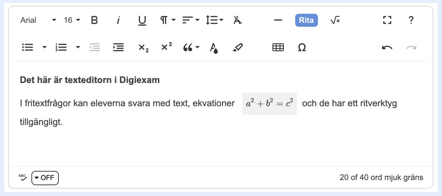 Texteditorn för elever i Digiexam-appen – Digiexam Kunskapscentrum